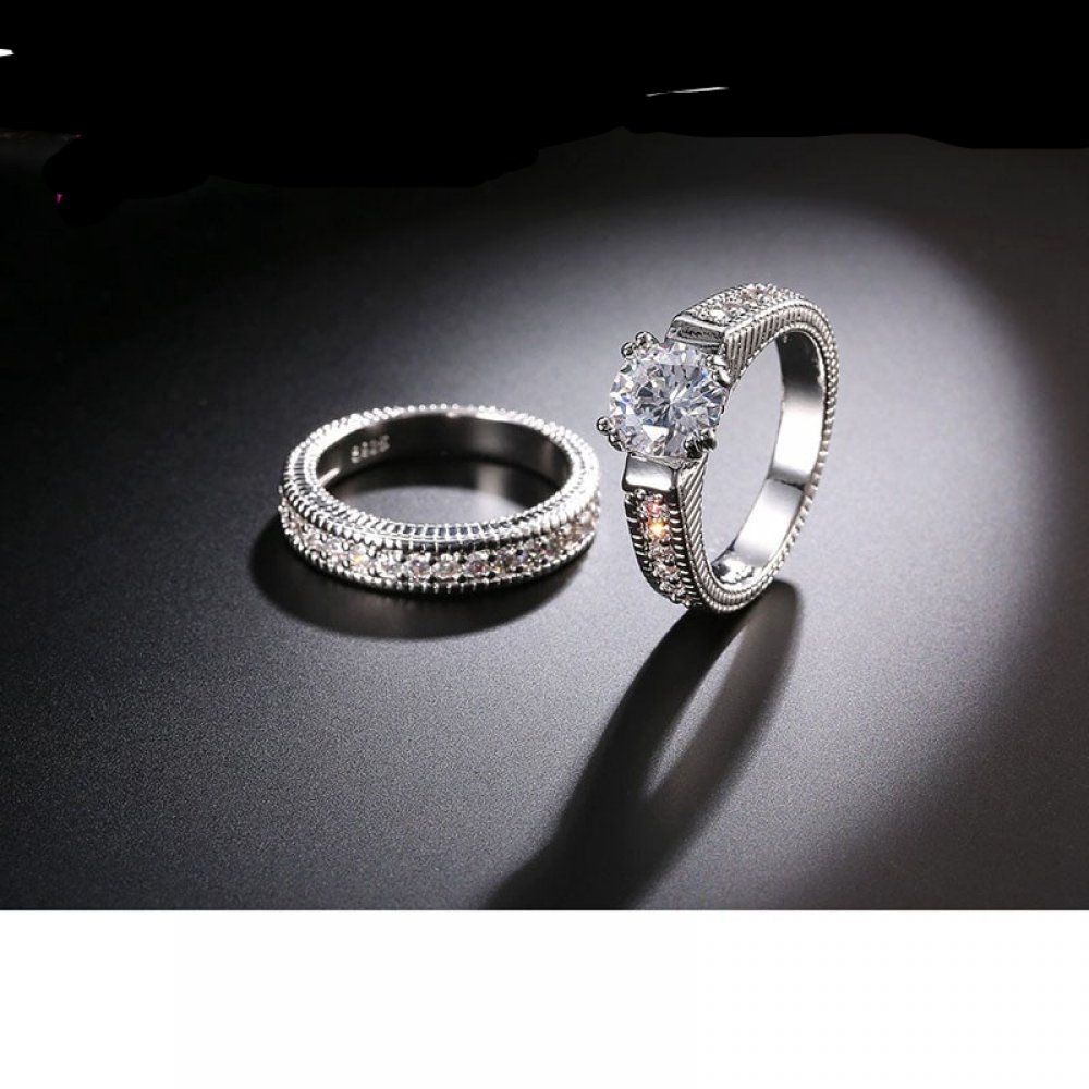 2pcs/lot Female Crystal White Round Ring Set , Luxury 925 Silver ...