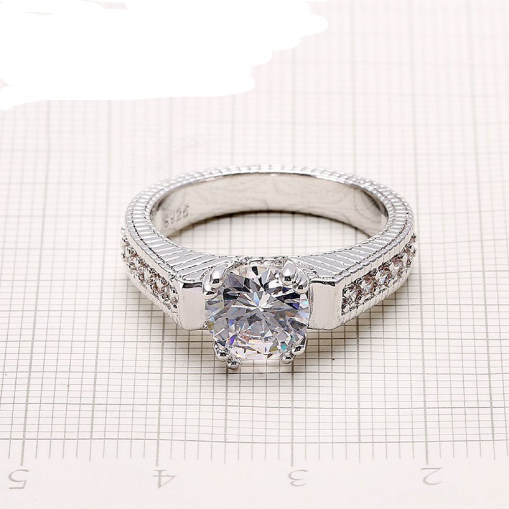 2pcs/lot Female Crystal White Round Ring Set , Luxury 925 Silver ...
