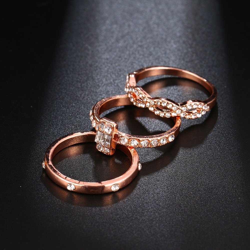 3Pcs/Set Fashion , Infinity Rings Set For Women, Girls , Crystal Twist ...