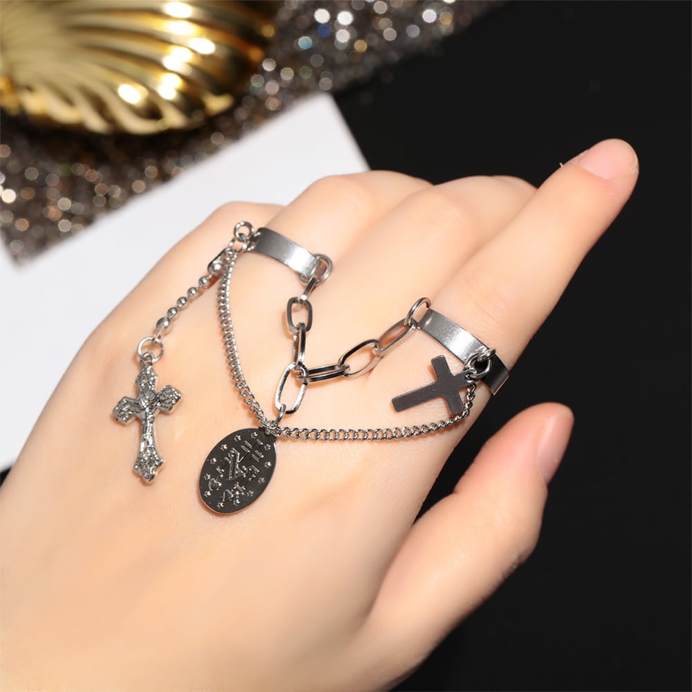 Cool Hip Pop Rings , Multi-layer Adjustable, Chain Four Open Finger ...