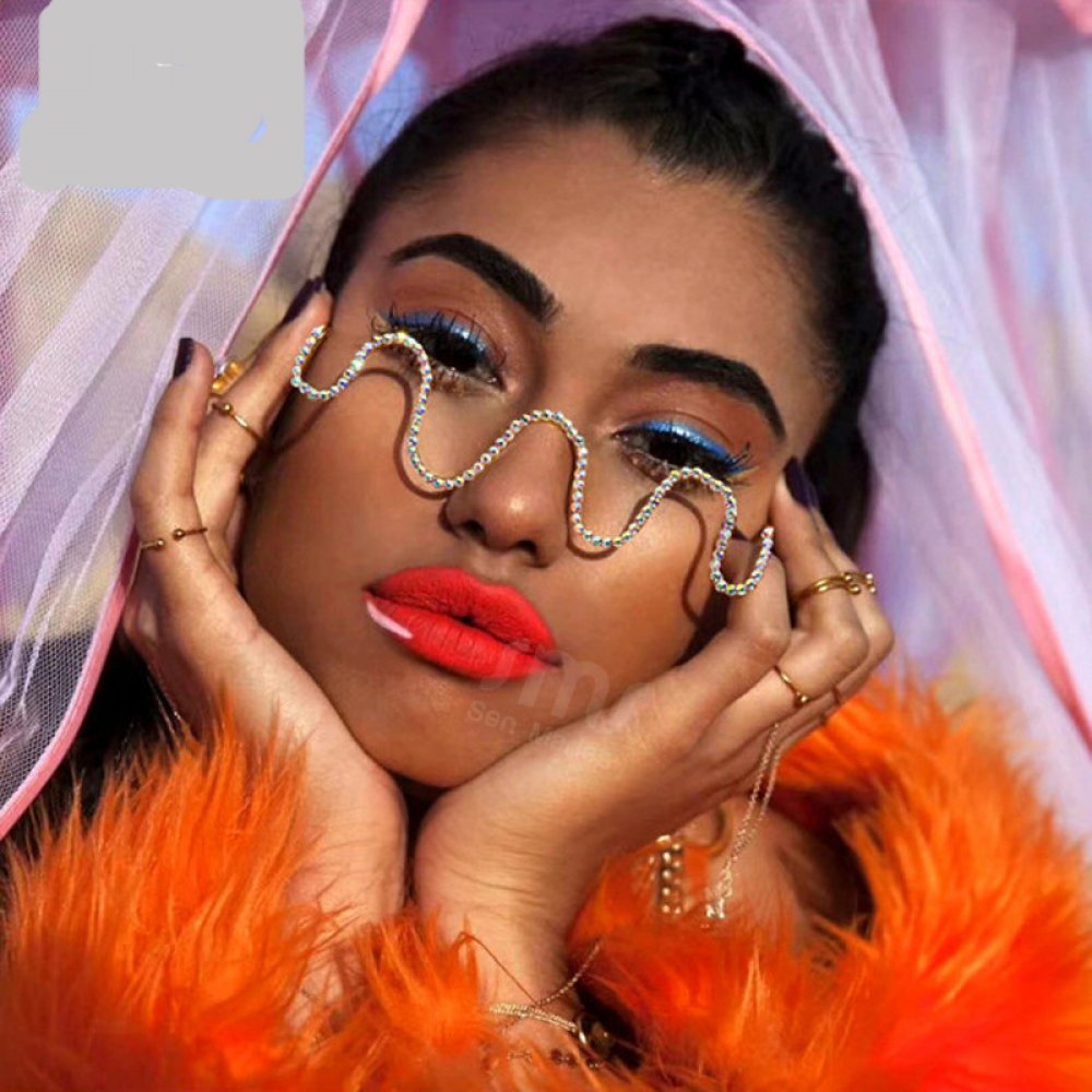 Fashion Diamond Glasses Frames For Women , Luxury Half Frame Sunglasses ...