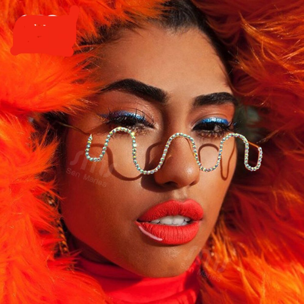 Fashion Diamond Glasses Frames For Women , Luxury Half Frame Sunglasses ...