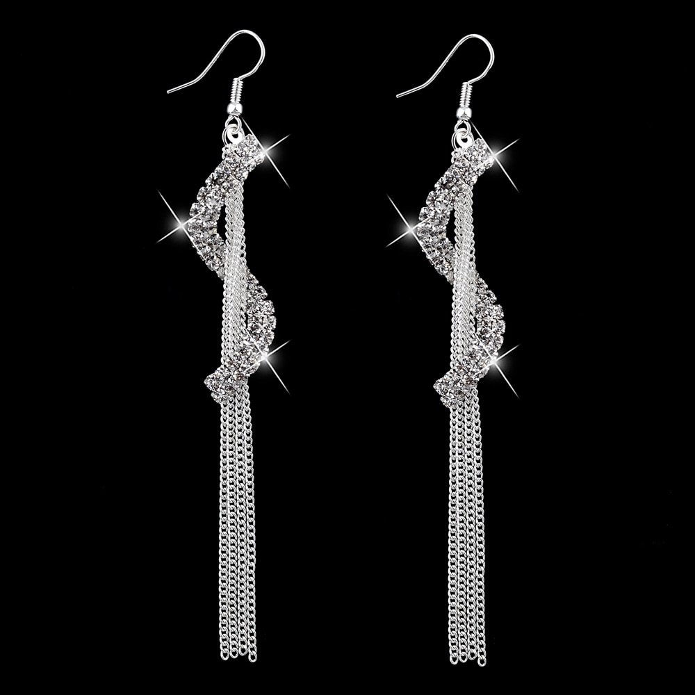 New S-Shape Long Tassel Drop Earrings Stones For Women, Fashion Jewelry ...
