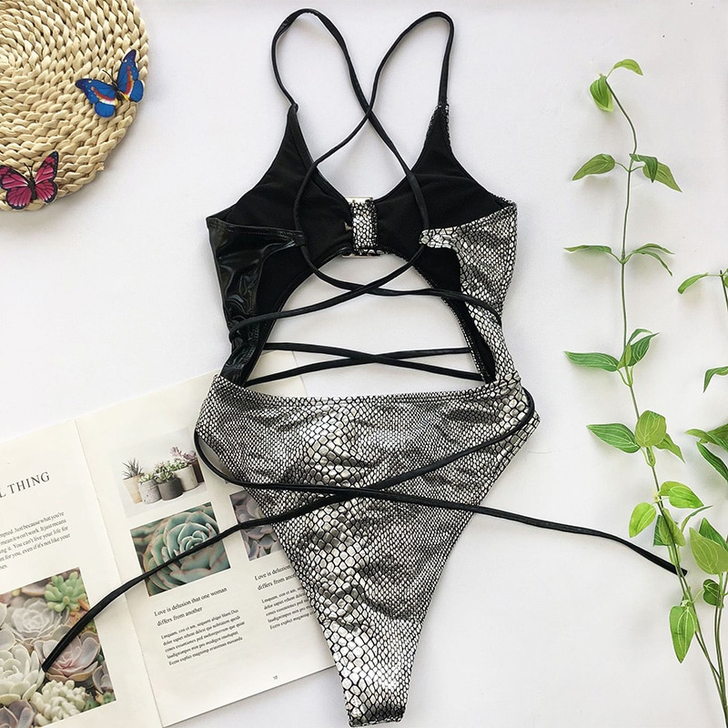 New Sexy snake print , Women Buckle swimwear , One Piece Swimsuit ...