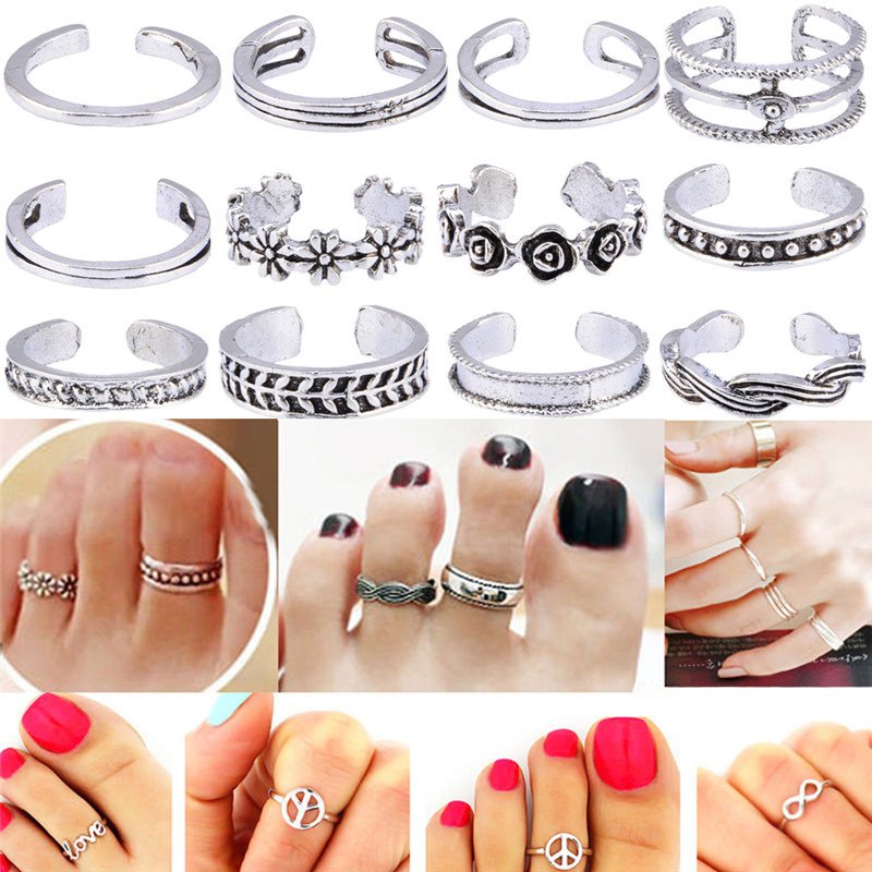 One Or 12pcs Adjustable Knuckle Foot Rings New Boho Flowers Carved ...