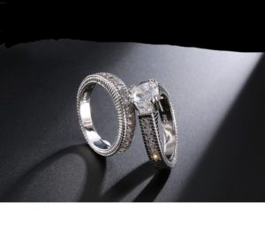 2pcs/lot Female Crystal White Round Ring Set , Luxury 925 Silver ...