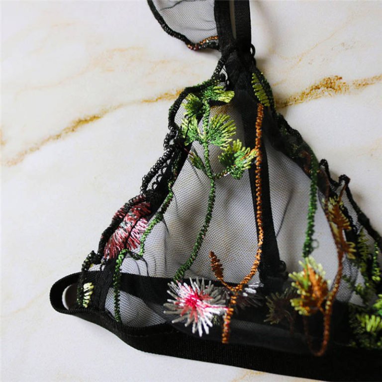 Lingerie Sexy Bra Set, Women Flower Embroidery Sling Lace Underwear ...