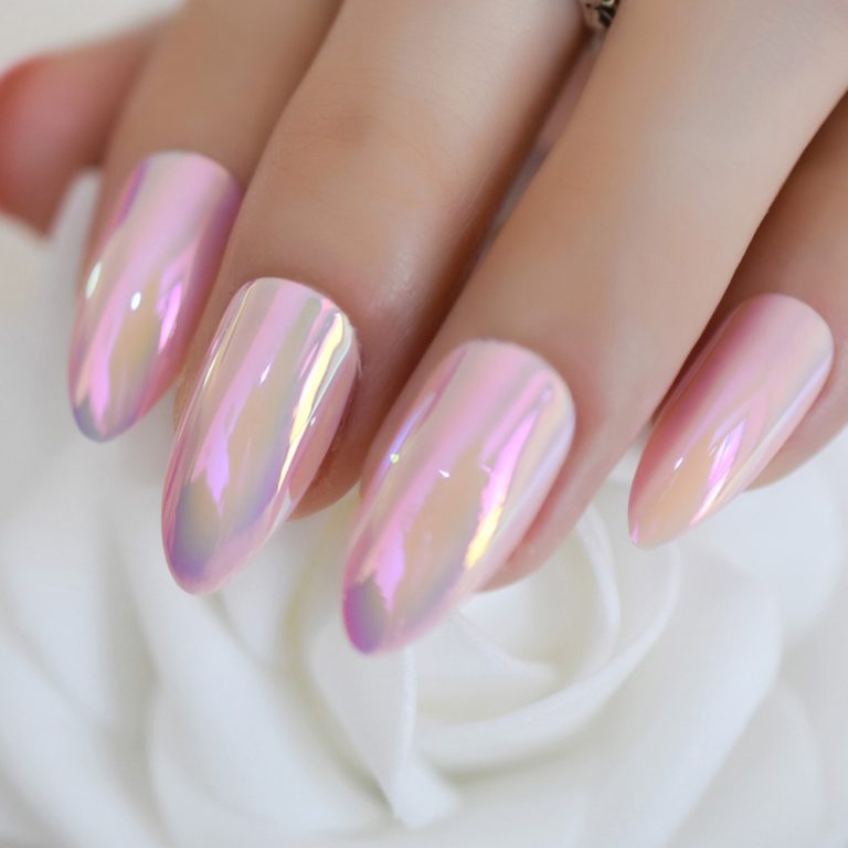 Light Pink Almond Holographic Nail Art Medium Mirror, Popular Adhesive ...