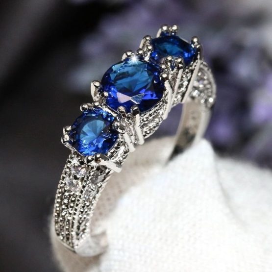Fashion Big Blue Stone Ring , Charm Jewelry Women CZ Wedding Rings ...