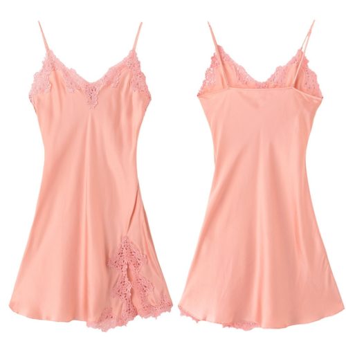 Summer sexy nightgowns , women 100% pure silk , pink spaghetti strap ...