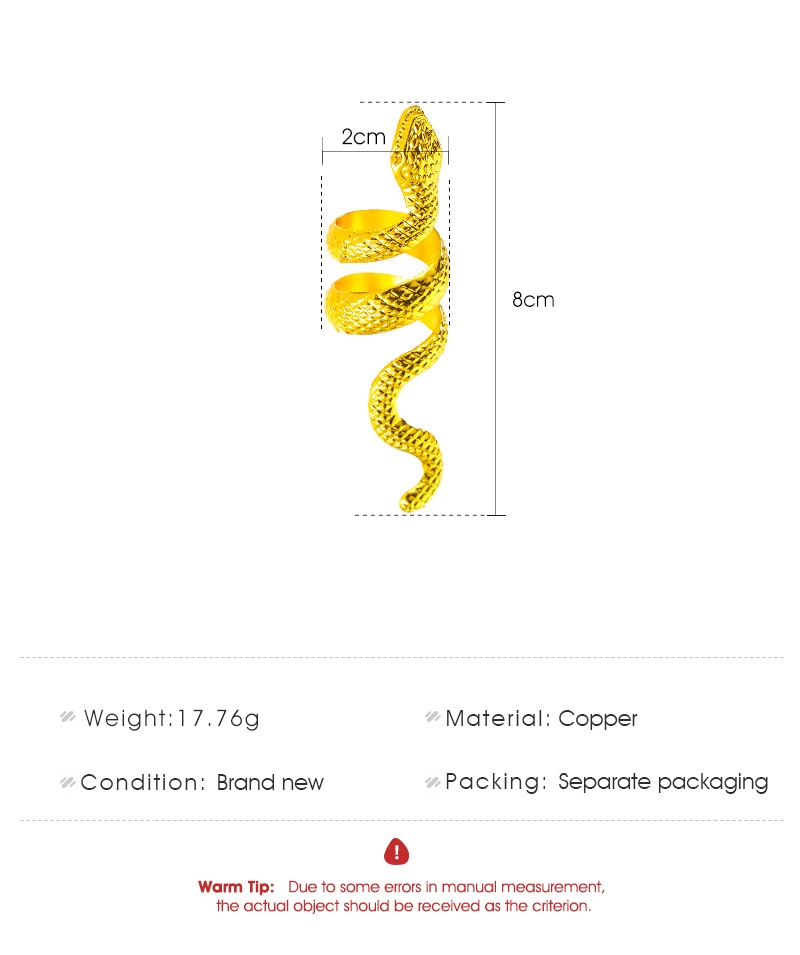 Vintage 8cm Long Snake Ring For Women , Female Gold, Silver Color ...