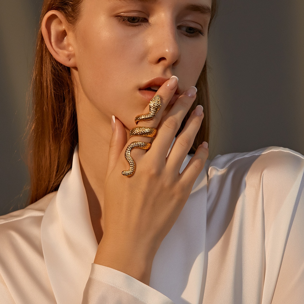 Vintage 8cm Long Snake Ring For Women , Female Gold, Silver Color ...