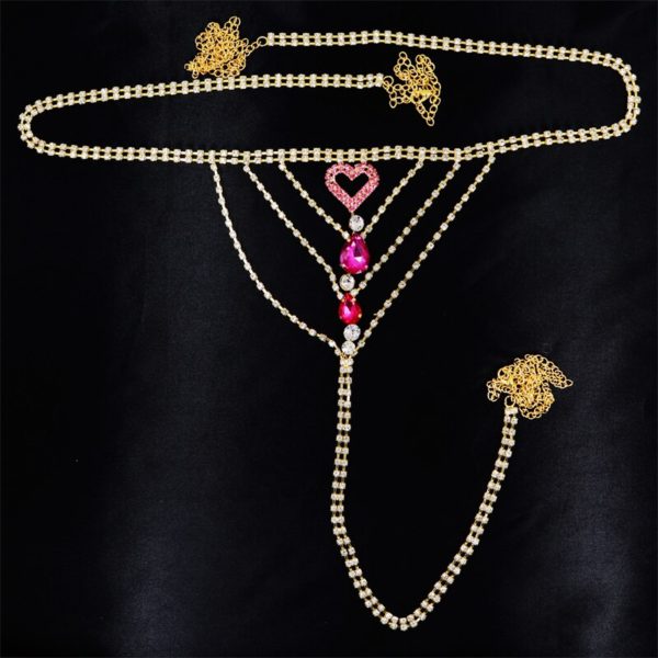 Pink Body Jewelry Rhinestone Love Heart Waist Chain For Girls Bling